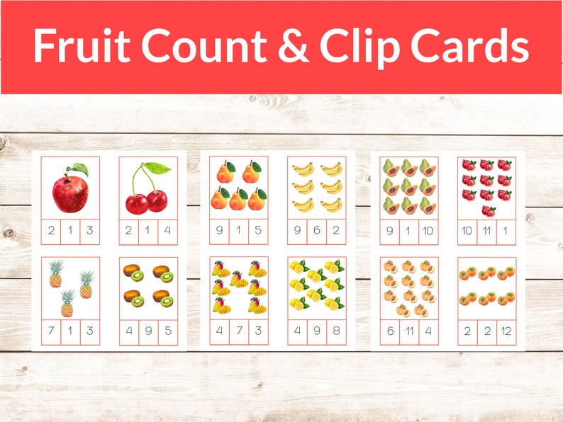 Fruit Montessori Count & Clip Cards. Preschool and Kindergarten Math ...
