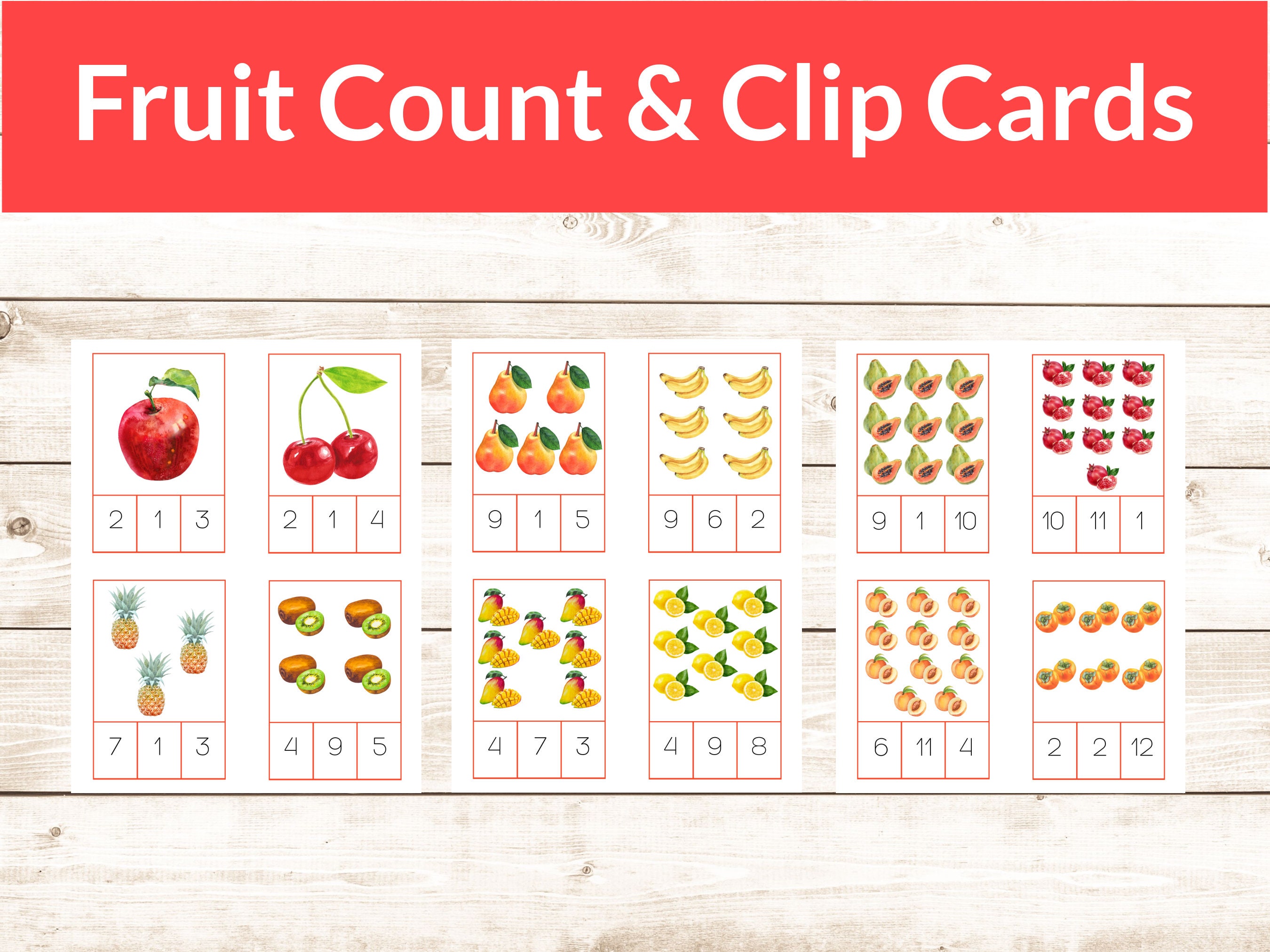 Fruit Montessori Count & Clip Cards. Preschool and Kindergarten Math ...