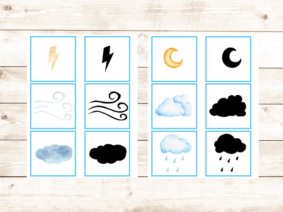 Weather Shadow Matching Cards. Montessori Toddler Printable. Preschool ...