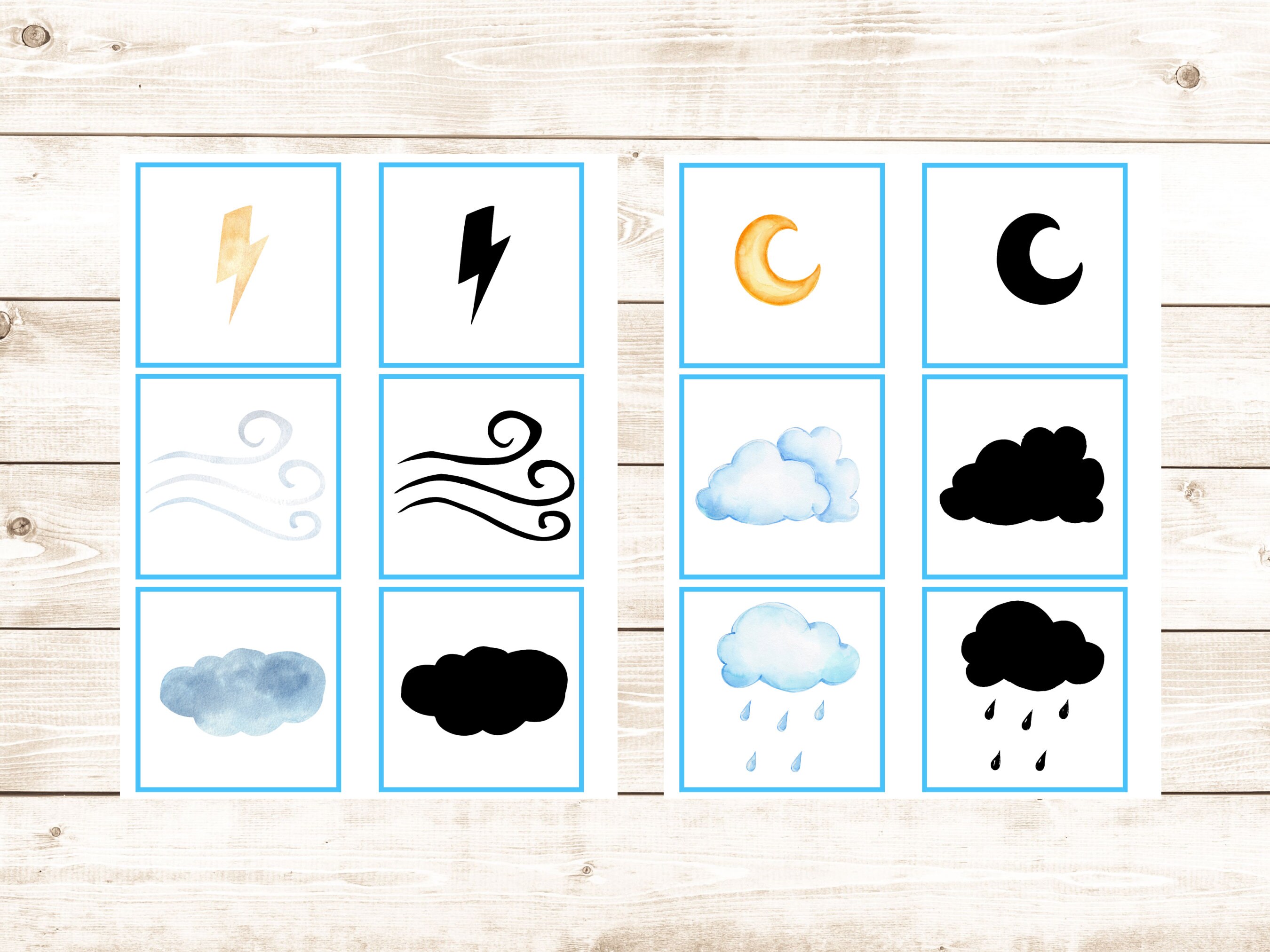 Weather Shadow Matching Cards. Montessori Toddler Printable. Preschool ...