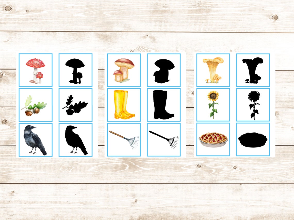 Fall Autumn Shadow Matching Cards. Montessori Toddler Printable ...