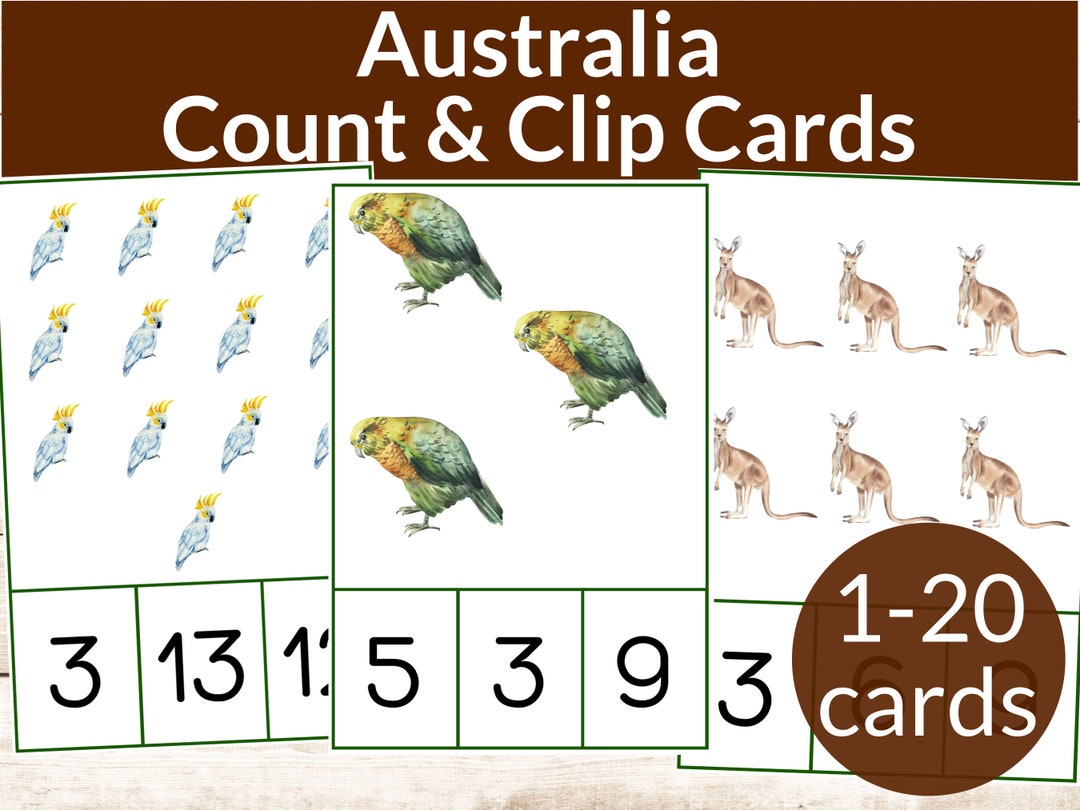 Australia Montessori Count & Clip Cards. Preschool and Kindergarten ...