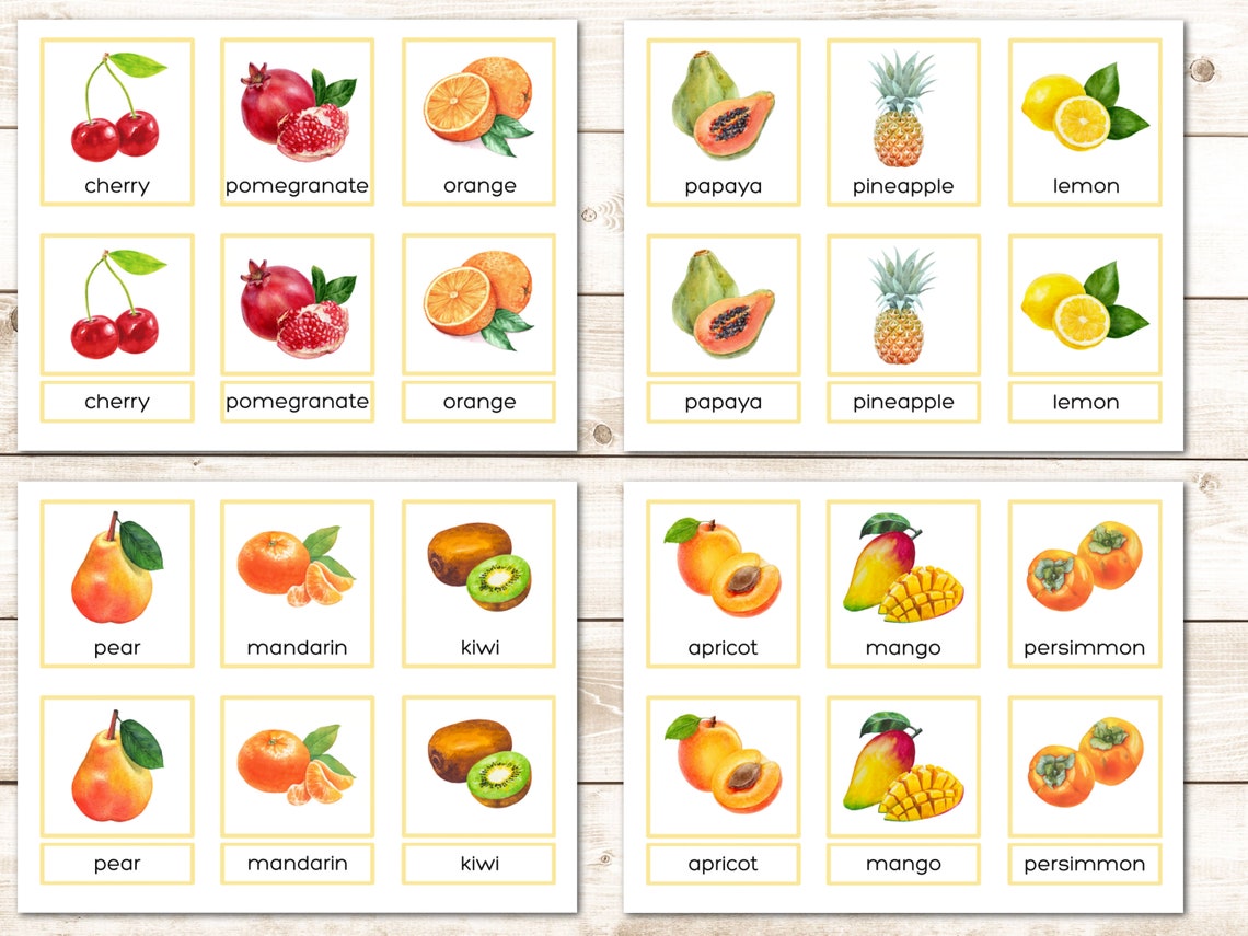 Fruit Montessori Printable Vocabulary 3 Part Cards. Nomenclature Cards ...