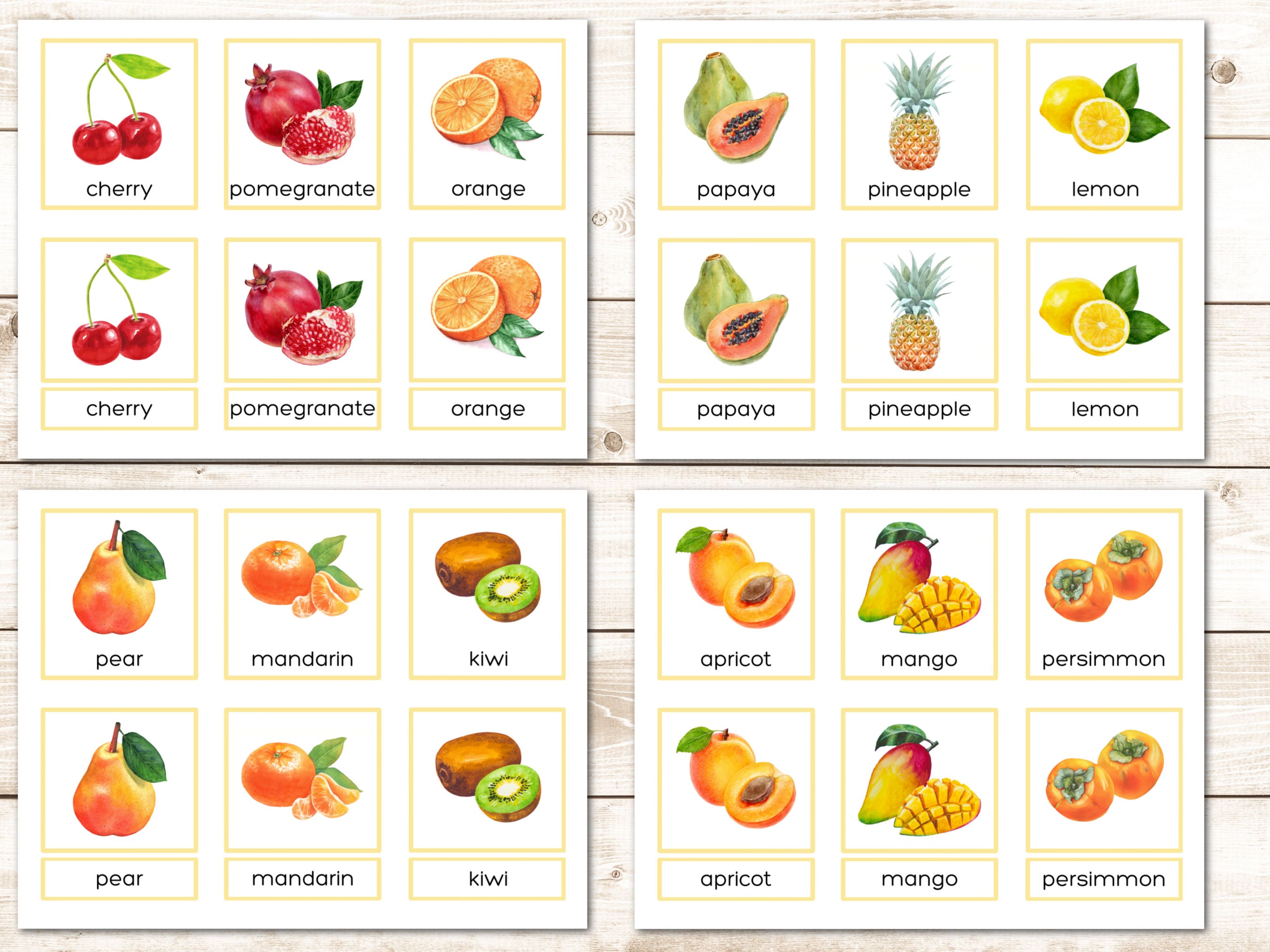 Fruit Montessori Printable Vocabulary 3 Part Cards. Nomenclature Cards ...
