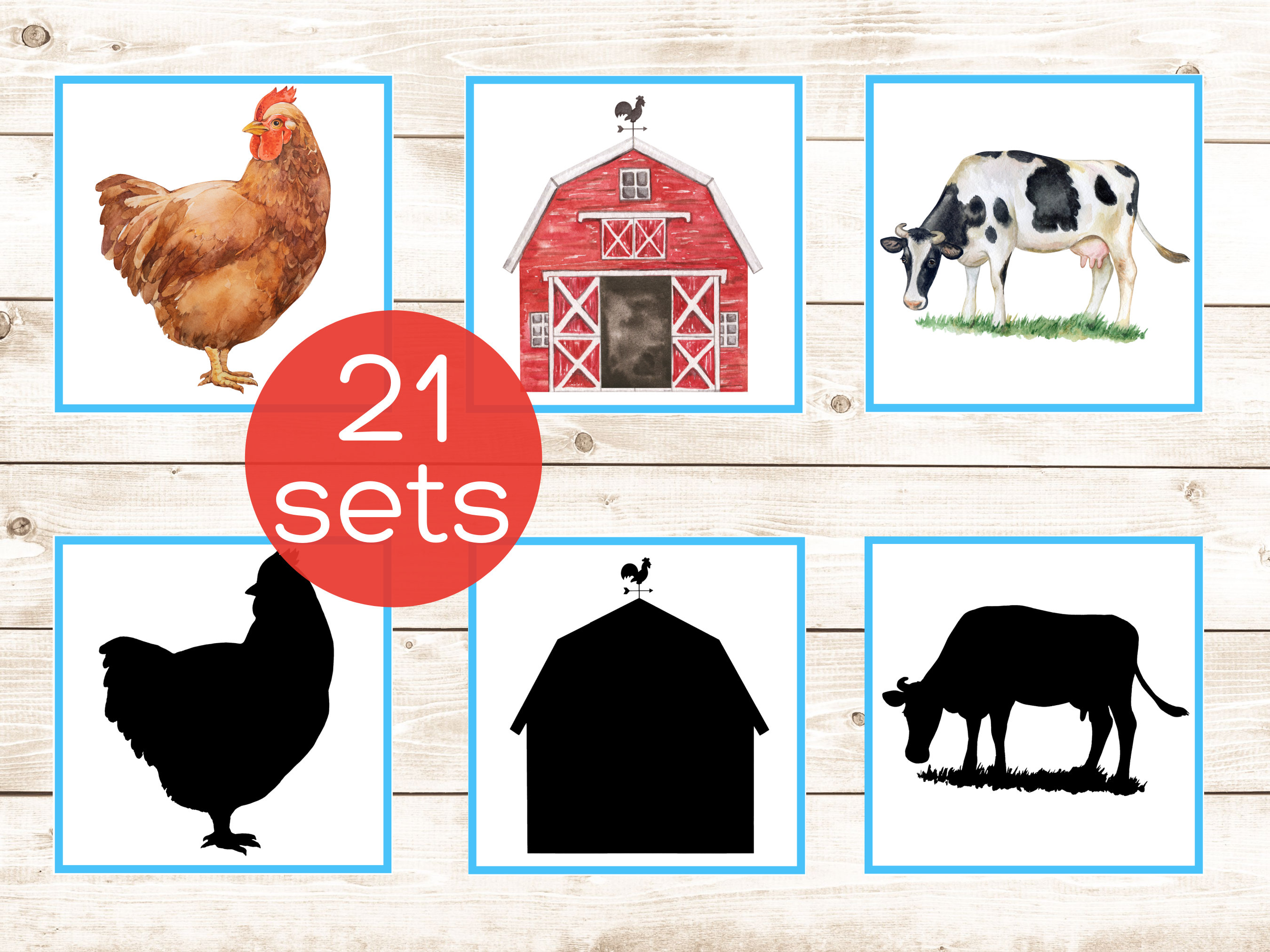 Farm Animals Shadow Matching Cards. Montessori Toddler Printable ...