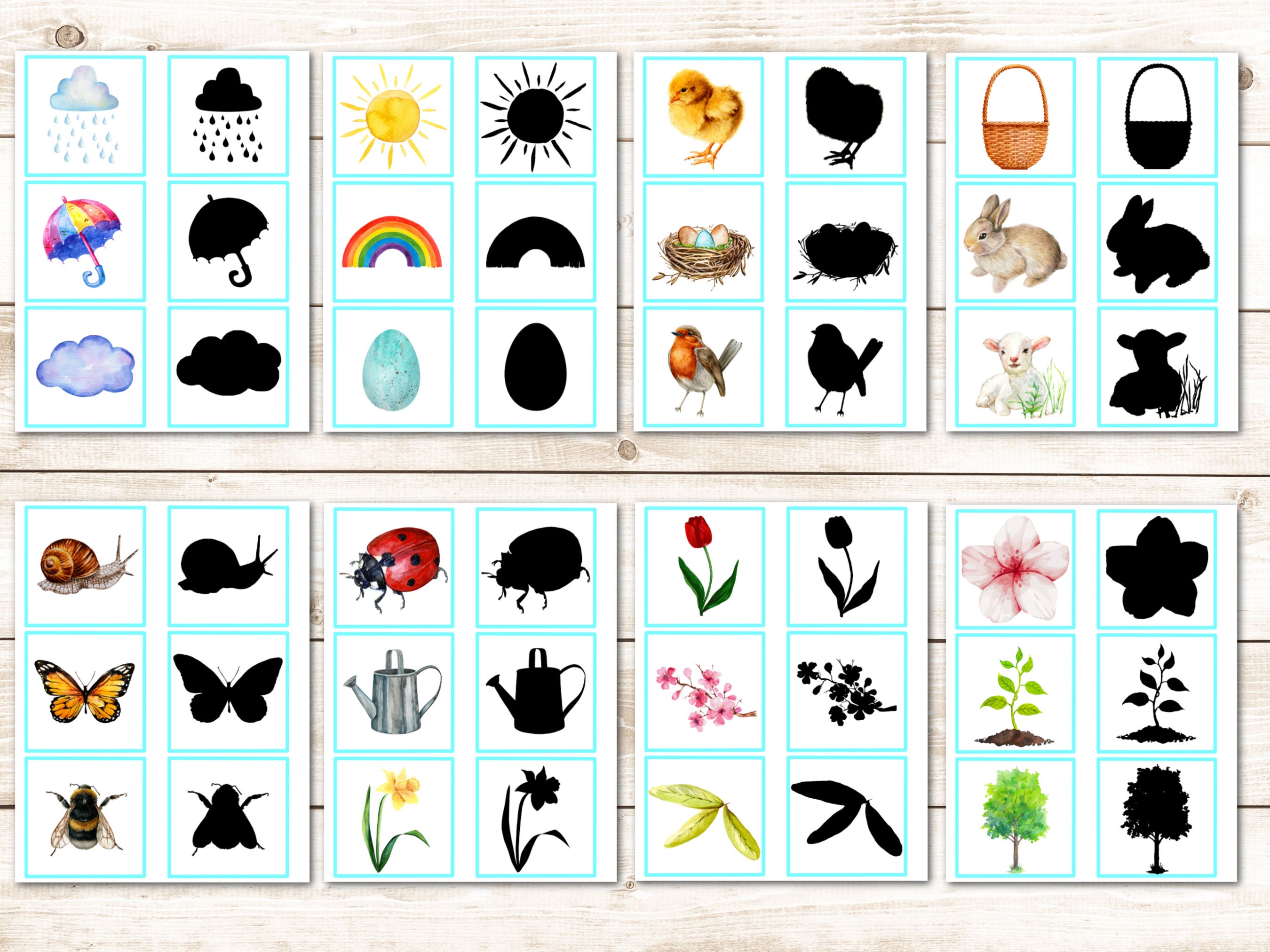 Spring Shadow Matching Cards. Montessori Toddler Printable. Preschool ...
