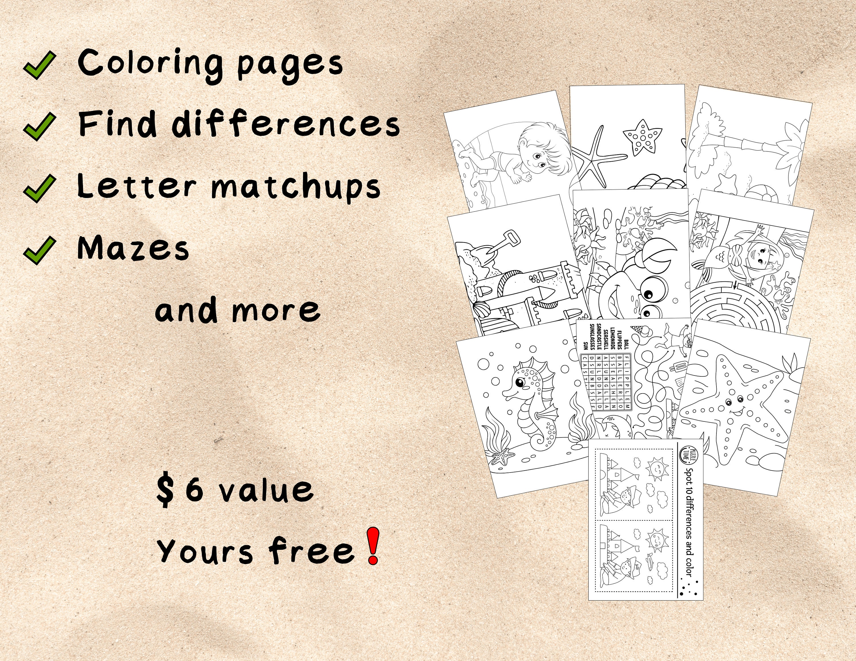 Printable Summer Activity for Kids, Sand Castle Shell Matching Beach ...