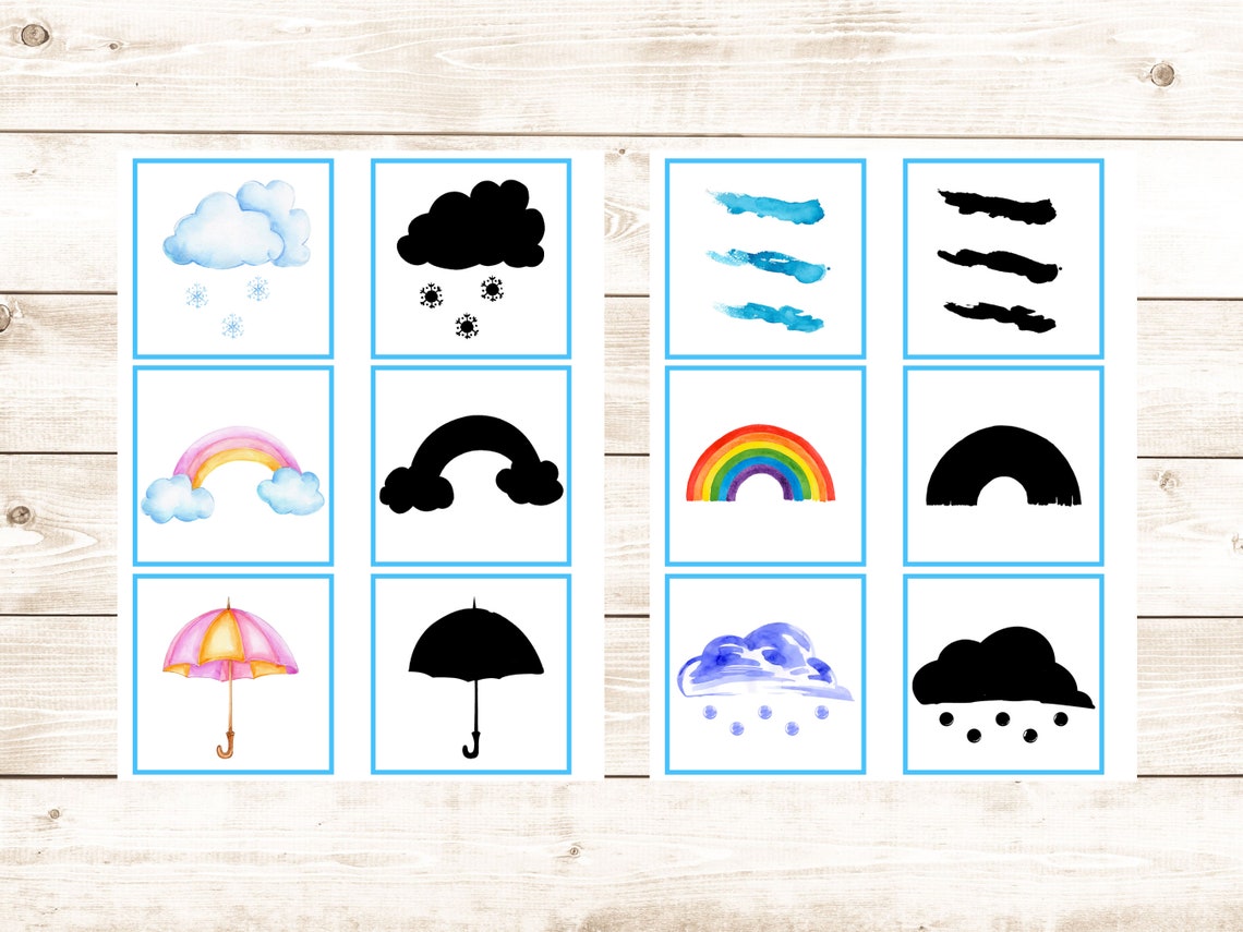 Weather Shadow Matching Cards. Montessori Toddler Printable. Preschool ...