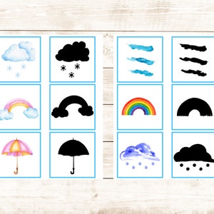 Weather Shadow Matching Cards. Montessori Toddler Printable. Preschool ...