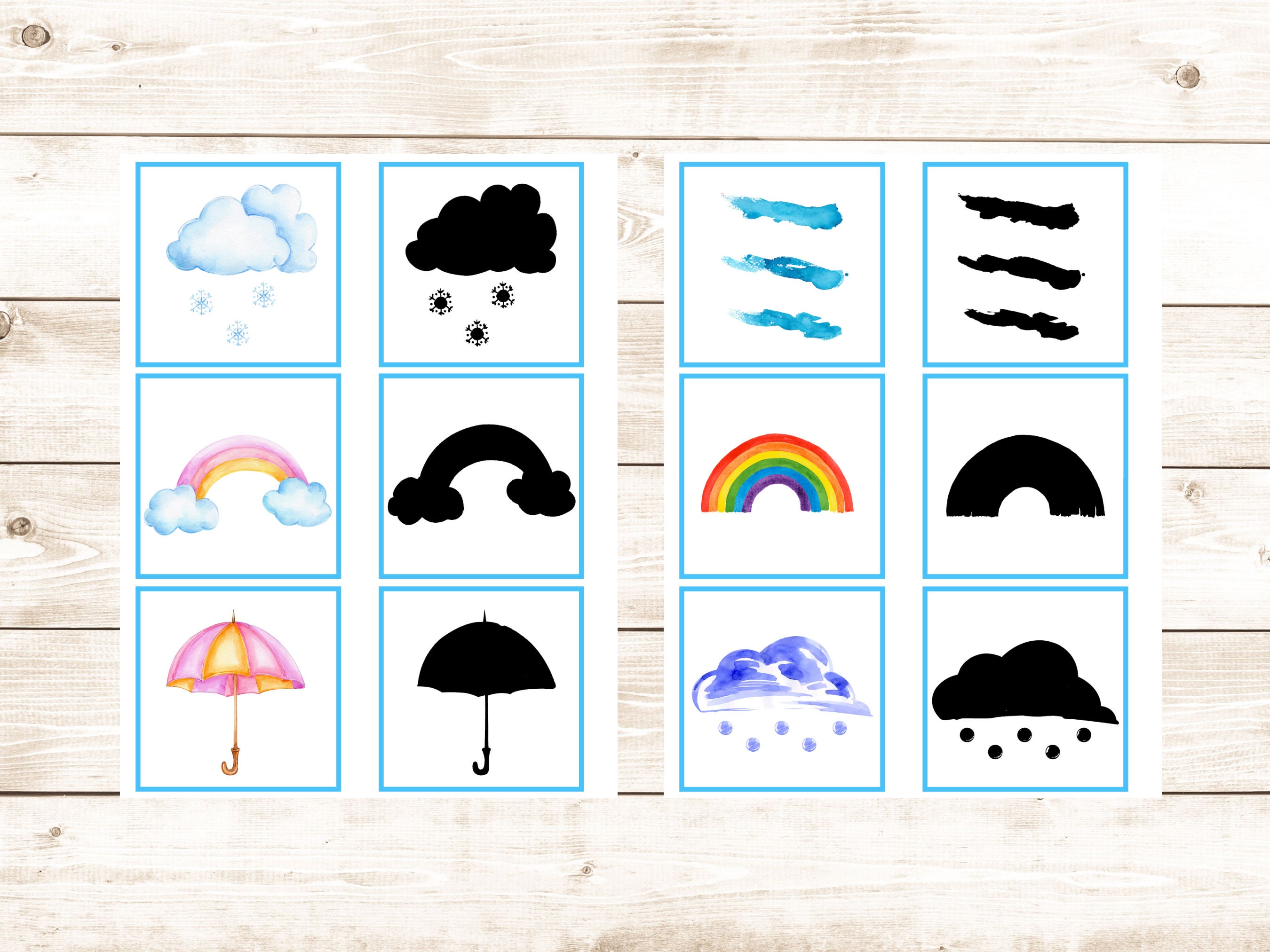 Weather Shadow Matching Cards. Montessori Toddler Printable. Preschool ...