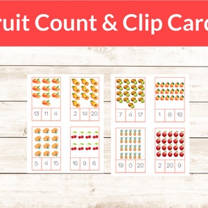 Fruit Montessori Count & Clip Cards. Preschool and Kindergarten Math ...