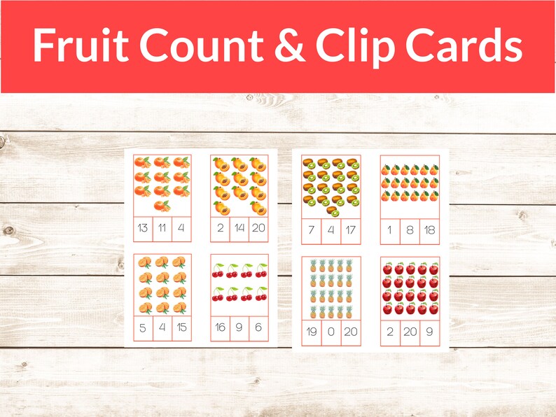 Fruit Montessori Count & Clip Cards. Preschool and Kindergarten Math ...
