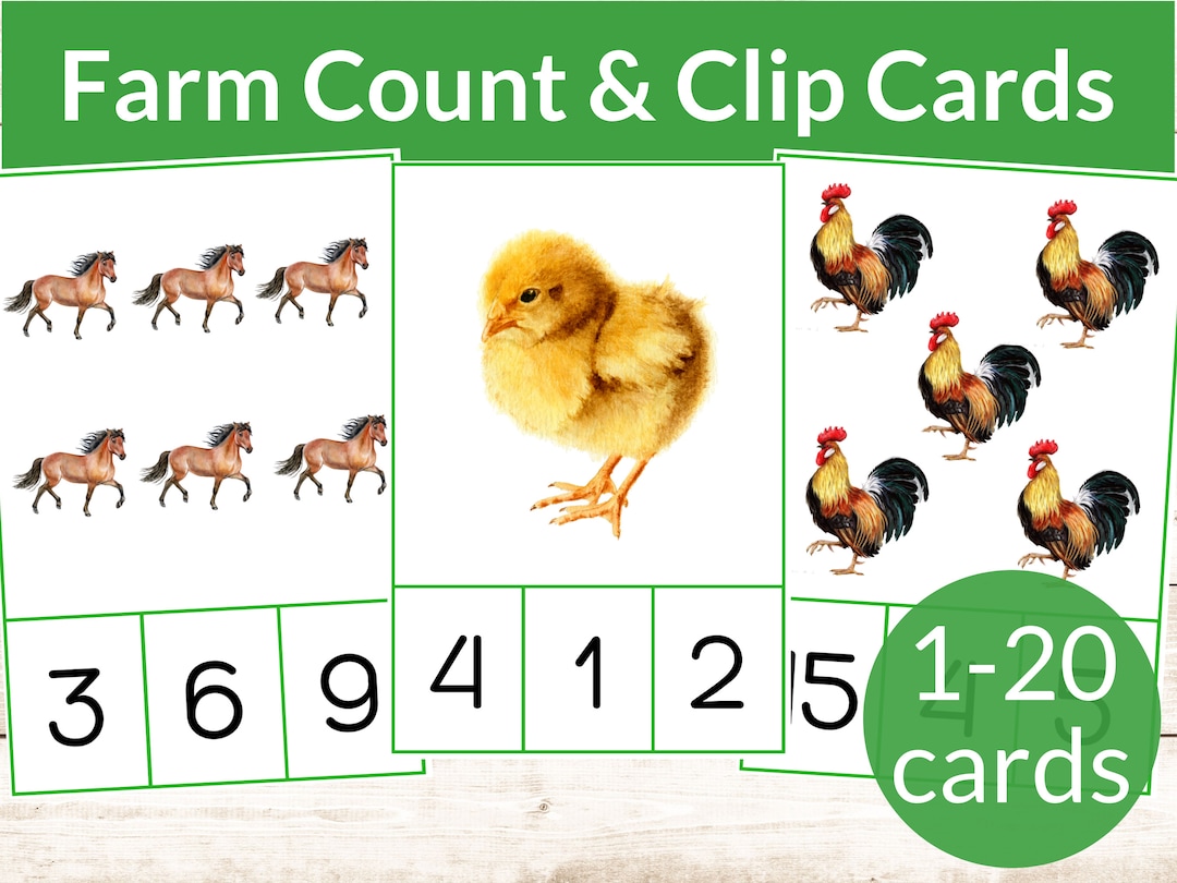 Farm Montessori Count & Clip Cards. Preschool and Kindergarten Math ...