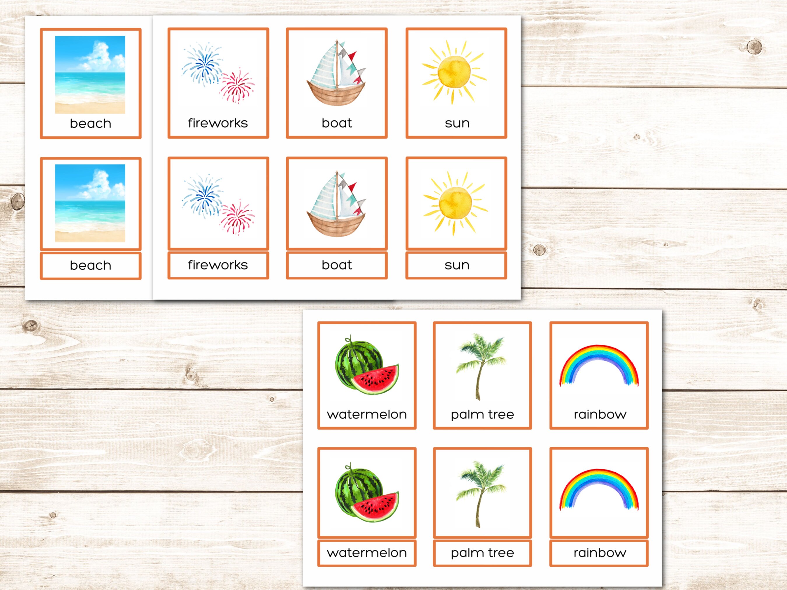 Summer Montessori Printable Vocabulary 3 Part Cards. Nomenclature Cards ...