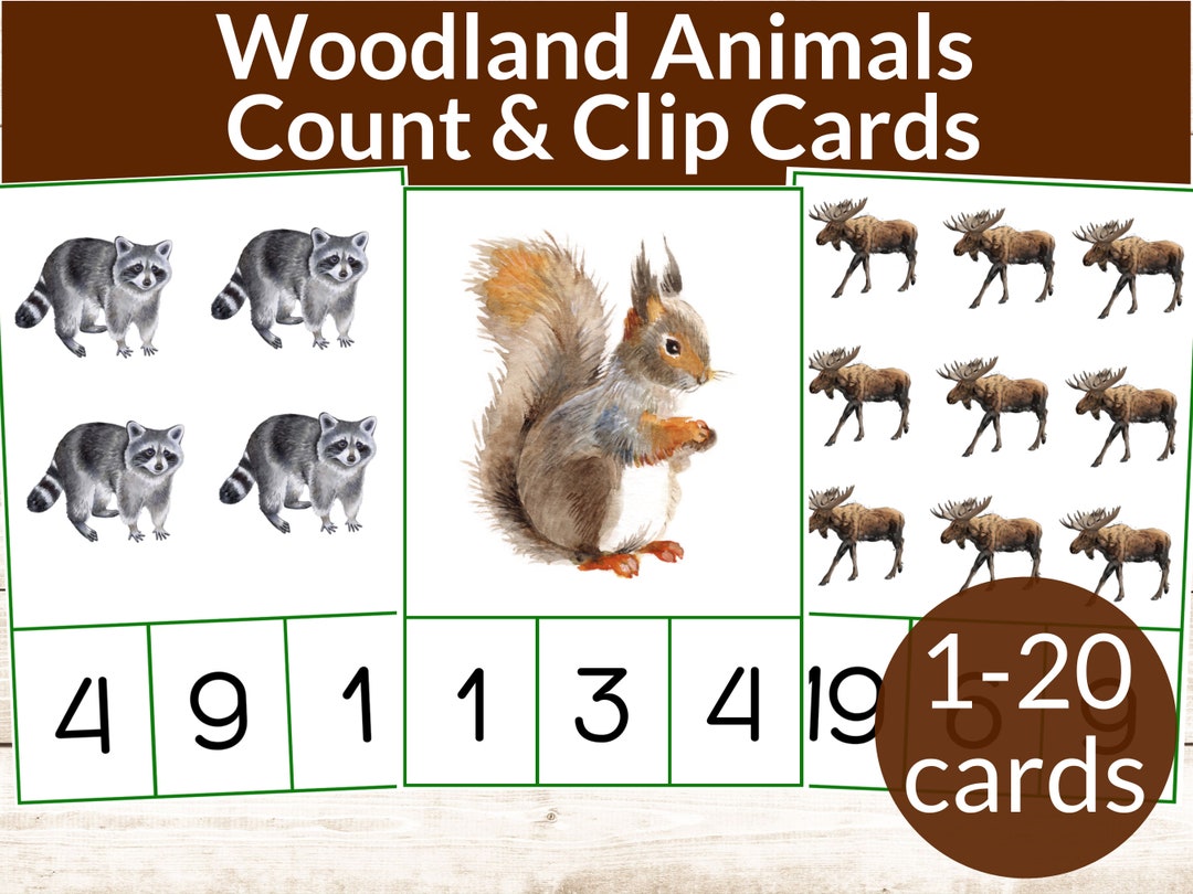 Woodland Animals Montessori Count & Clip Cards. Preschool and ...