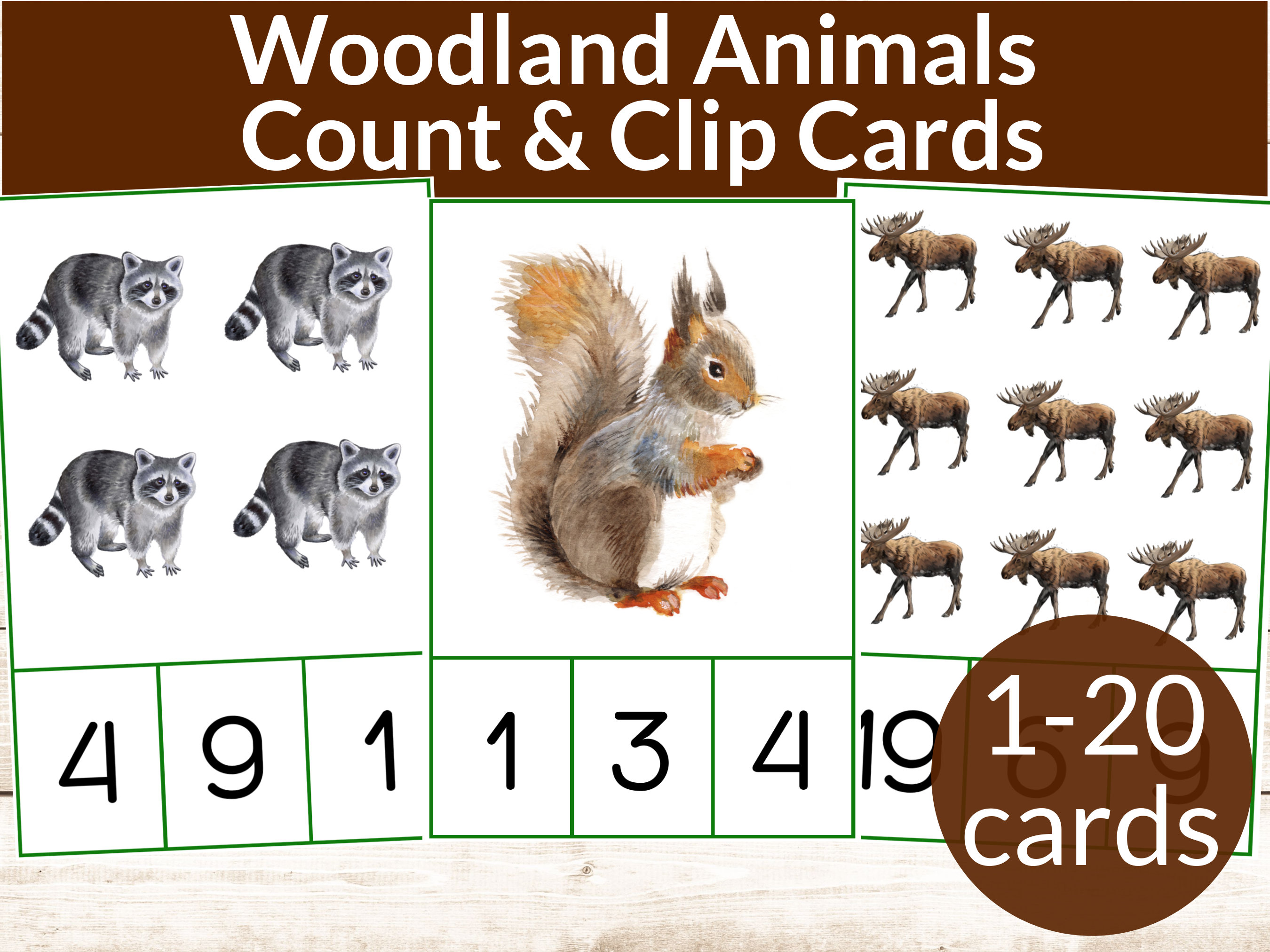Woodland Animals Montessori Count & Clip Cards. Preschool and ...
