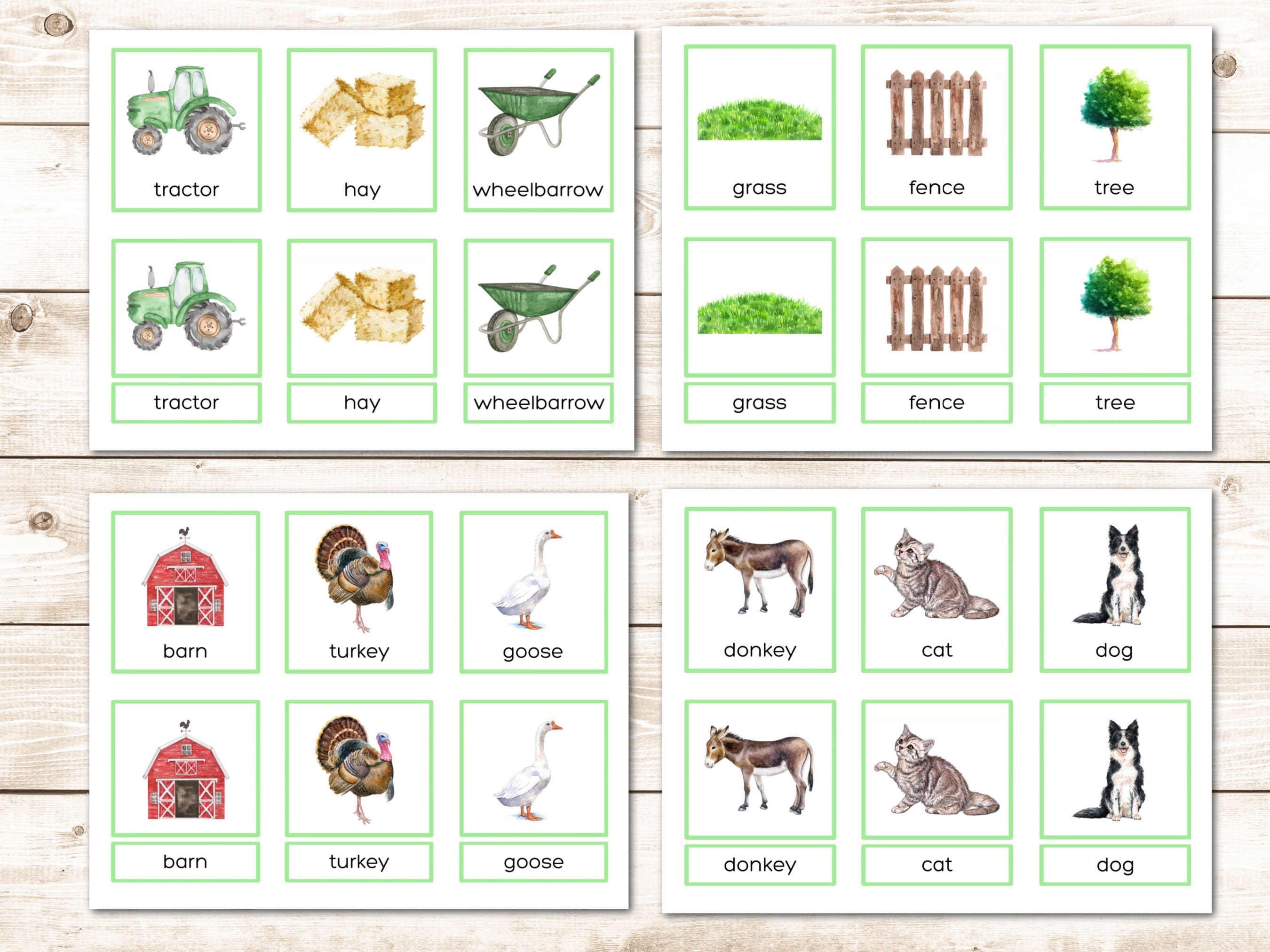 Farm Animals Montessori Printable Vocabulary 3 Part Cards. Nomenclature ...