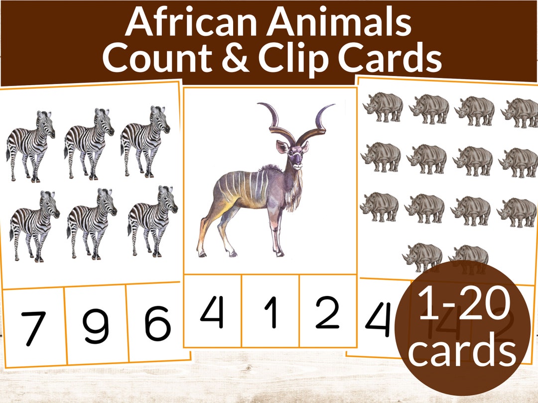 African Animals Montessori Count & Clip Cards. Preschool and ...