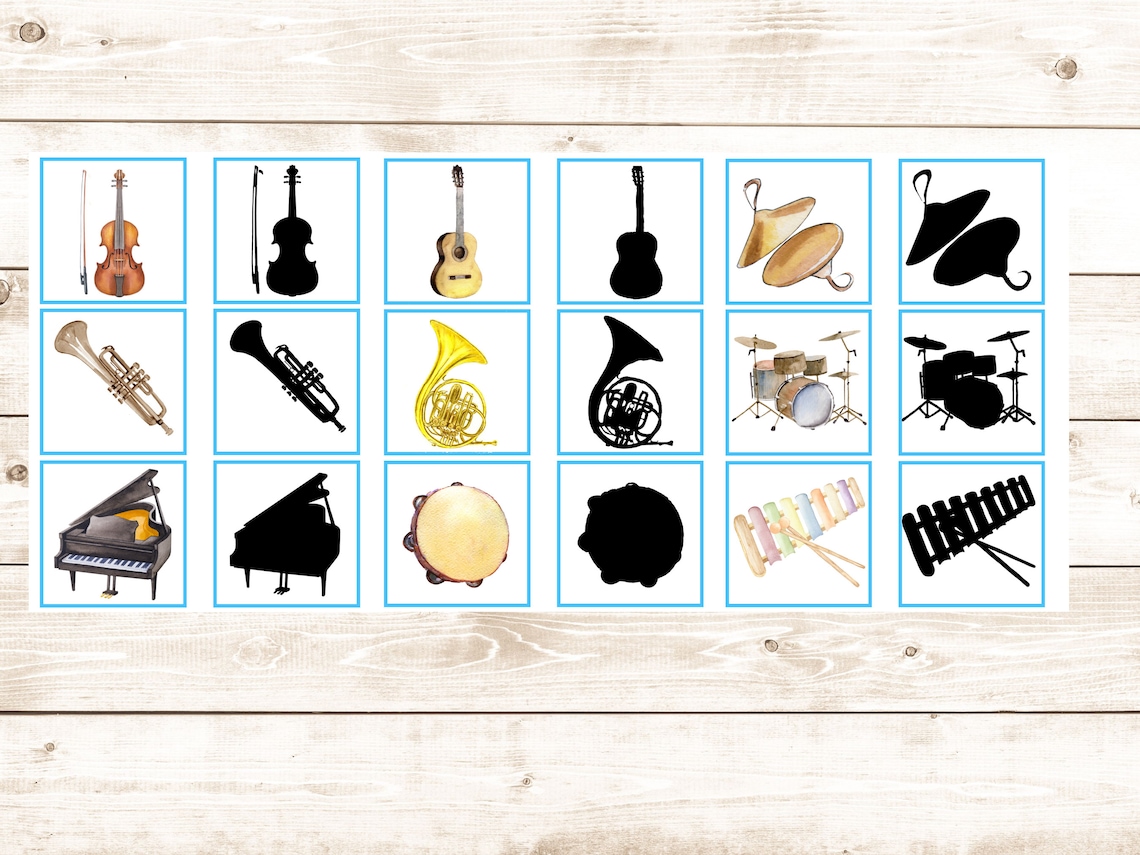 Music Instruments Shadow Matching Cards. Preschool Music Activity ...