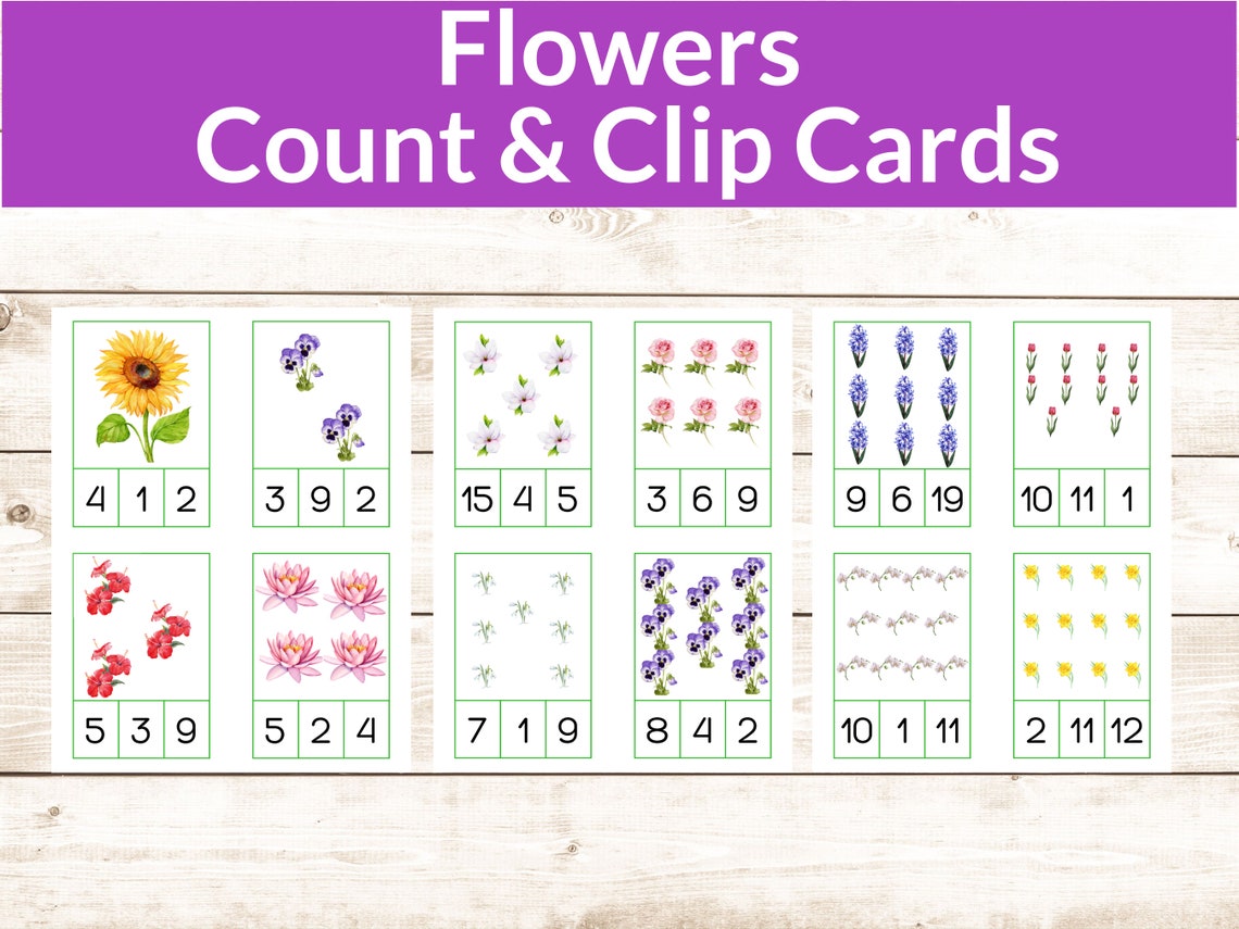 Flowers Montessori Count & Clip Cards. Preschool and Kindergarten Math ...