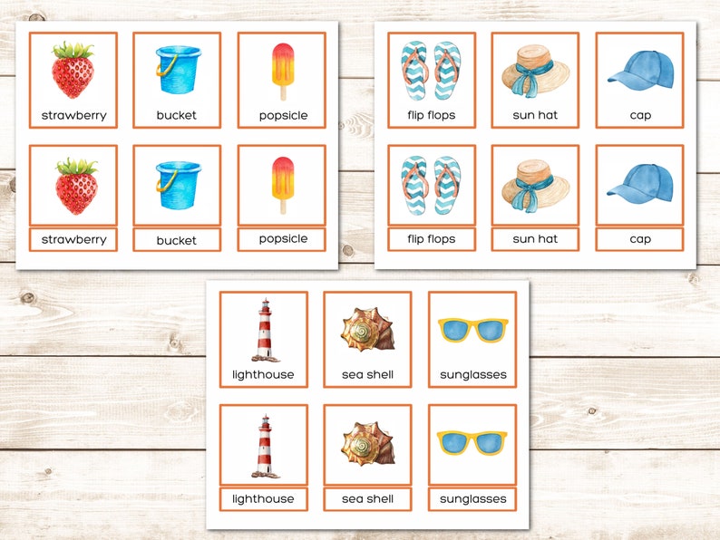 Summer Montessori Printable Vocabulary 3 Part Cards. Nomenclature Cards ...
