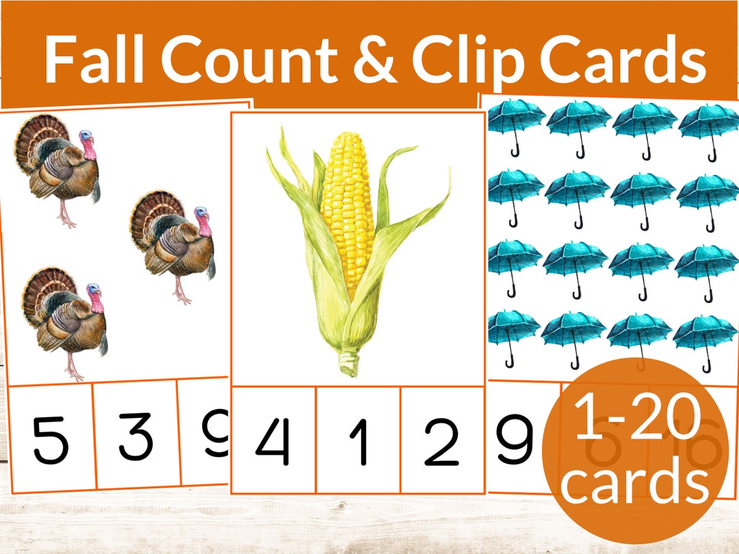 Fall Montessori Count & Clip Cards. Preschool and Kindergarten Math ...