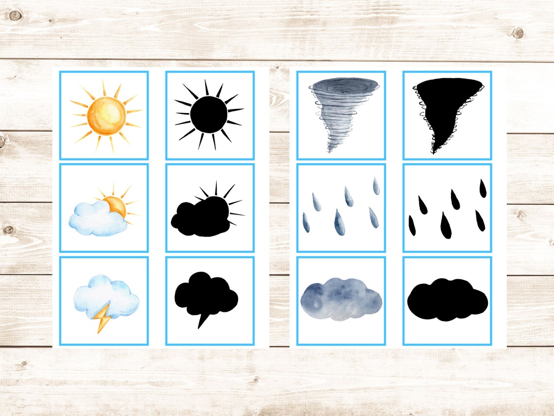 Weather Shadow Matching Cards. Montessori Toddler Printable. Preschool ...