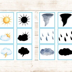 Weather Shadow Matching Cards. Montessori Toddler Printable. Preschool ...