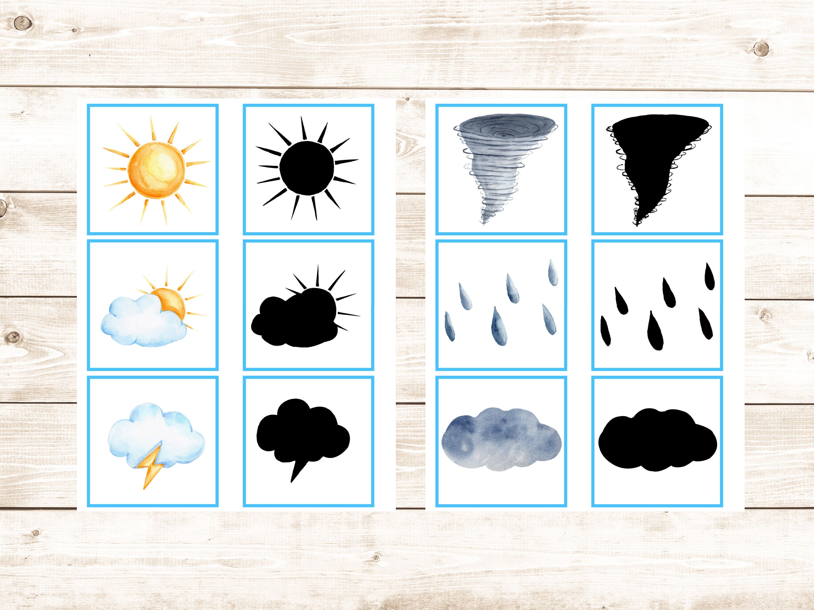 Weather Shadow Matching Cards. Montessori Toddler Printable. Preschool ...