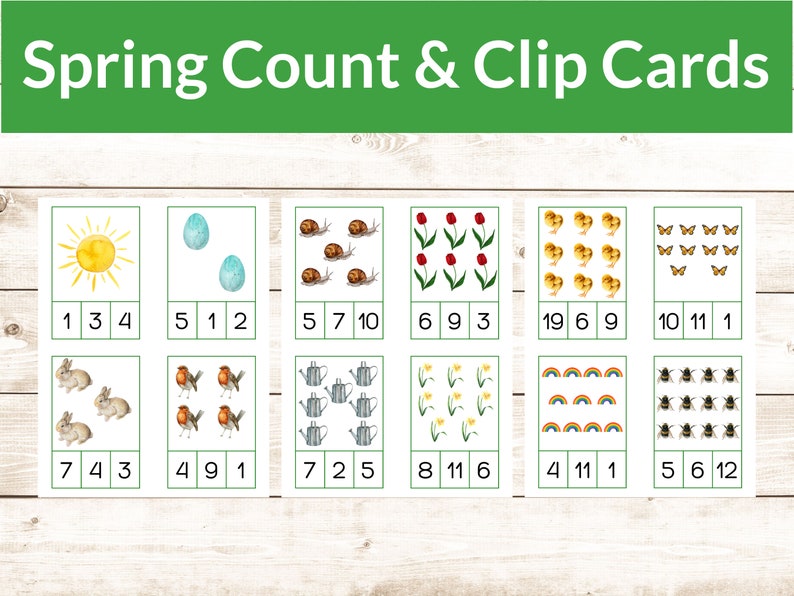 Spring Montessori Count & Clip Cards. Preschool and Kindergarten Math ...