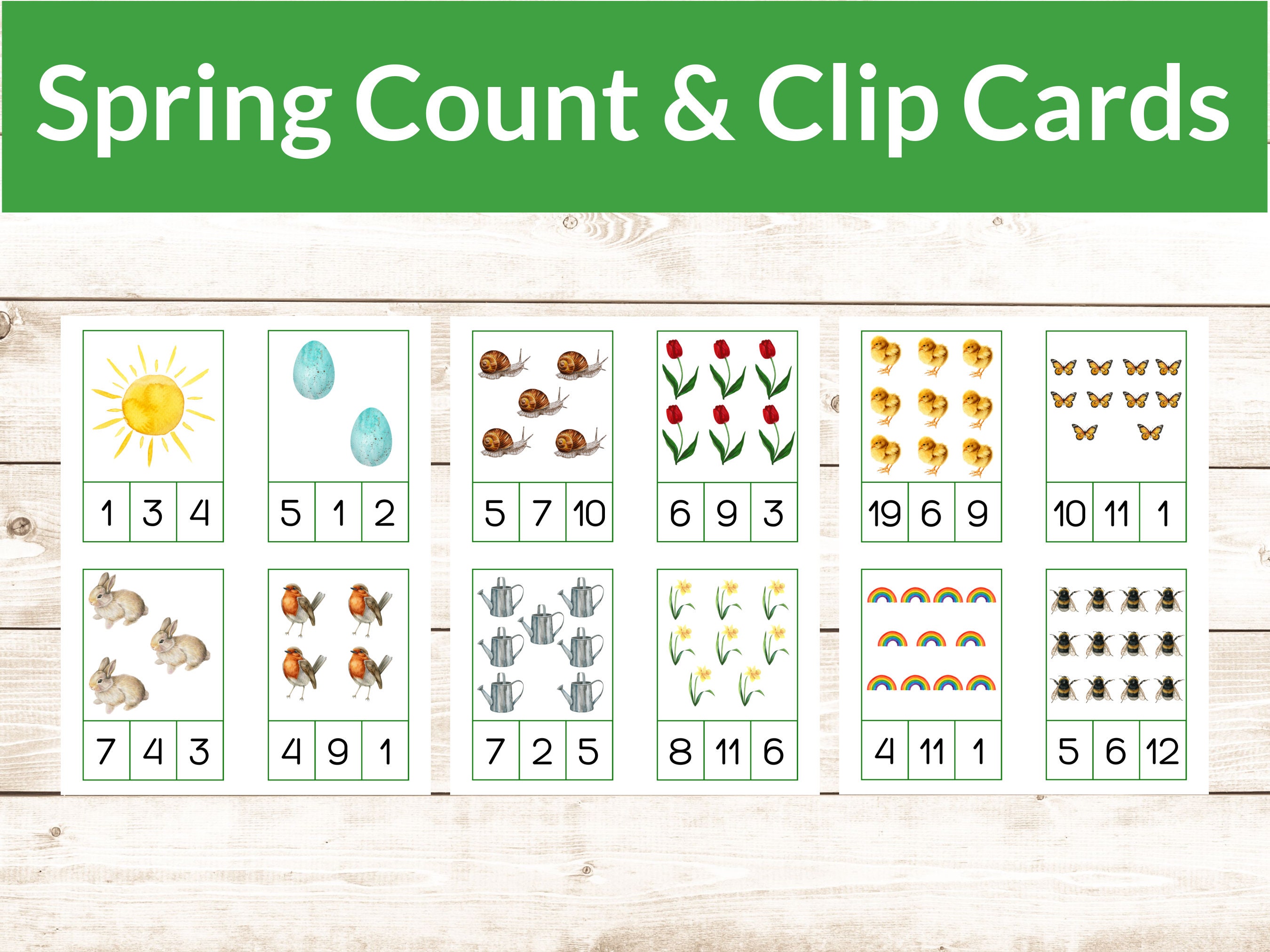 Spring Montessori Count & Clip Cards. Preschool and Kindergarten Math ...