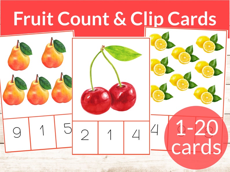Fruit Montessori Count & Clip Cards. Preschool and Kindergarten Math ...
