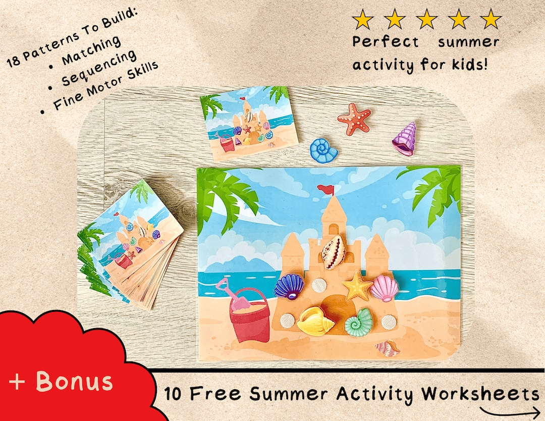 Printable Summer Activity for Kids, Sand Castle Shell Matching Beach ...