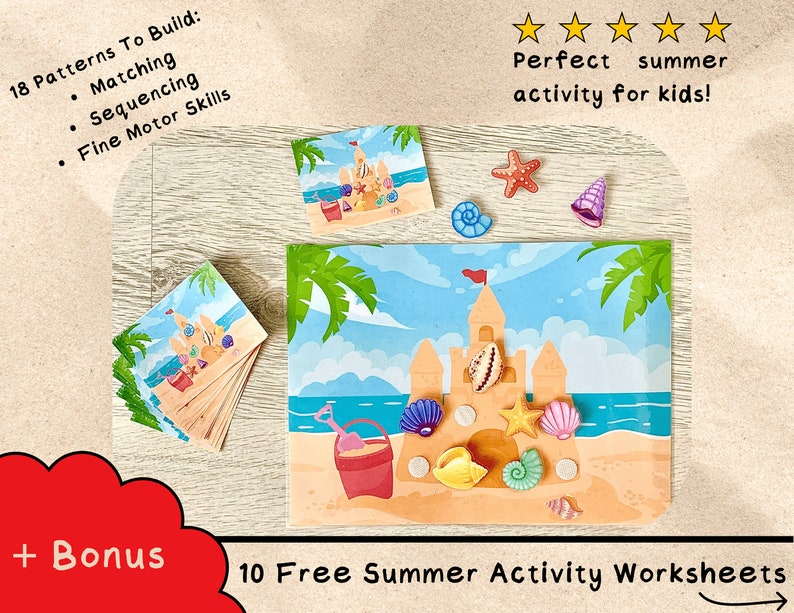Printable Summer Activity for Kids, Sand Castle Shell Matching Beach ...