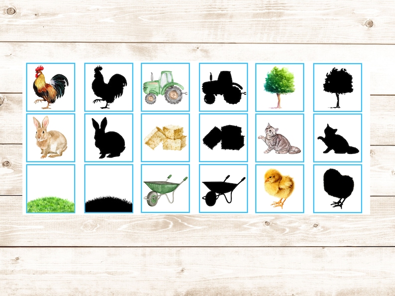 Farm Animals Shadow Matching Cards. Montessori Toddler Printable ...