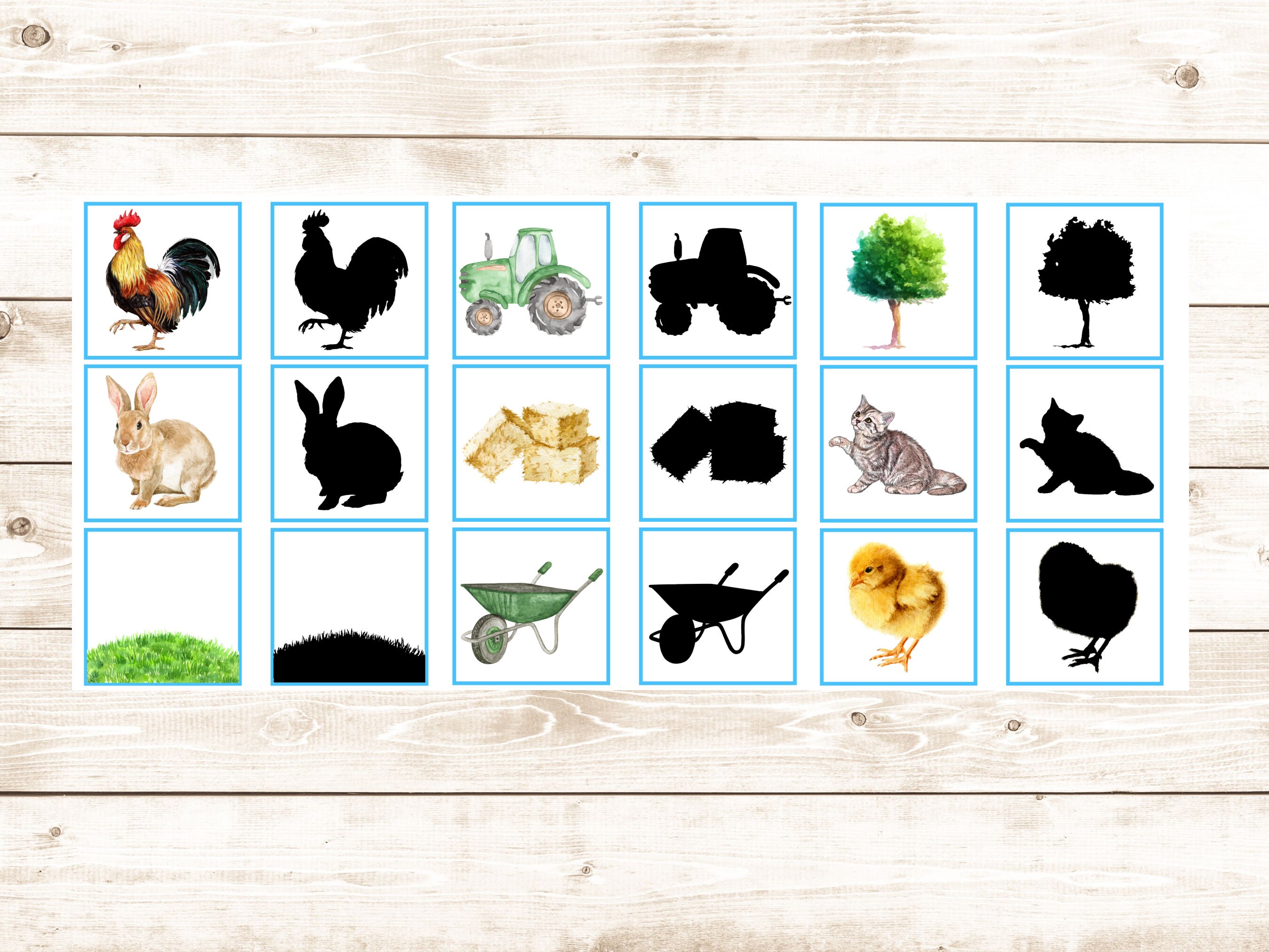 Farm Animals Shadow Matching Cards. Montessori Toddler Printable ...