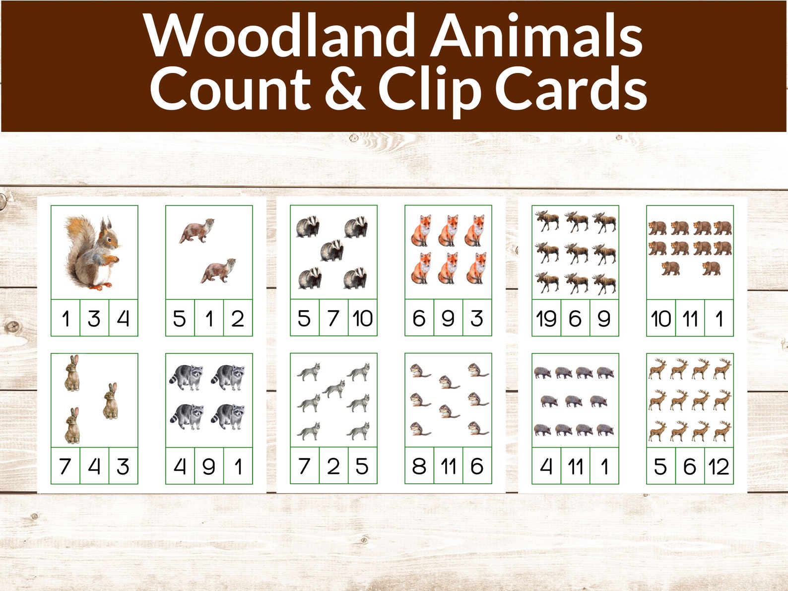 Woodland Animals Montessori Count & Clip Cards. Preschool and ...