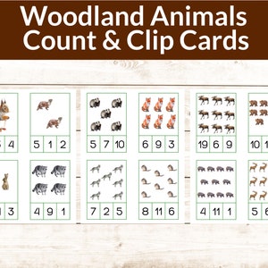Woodland Animals Montessori Count & Clip Cards. Preschool and ...