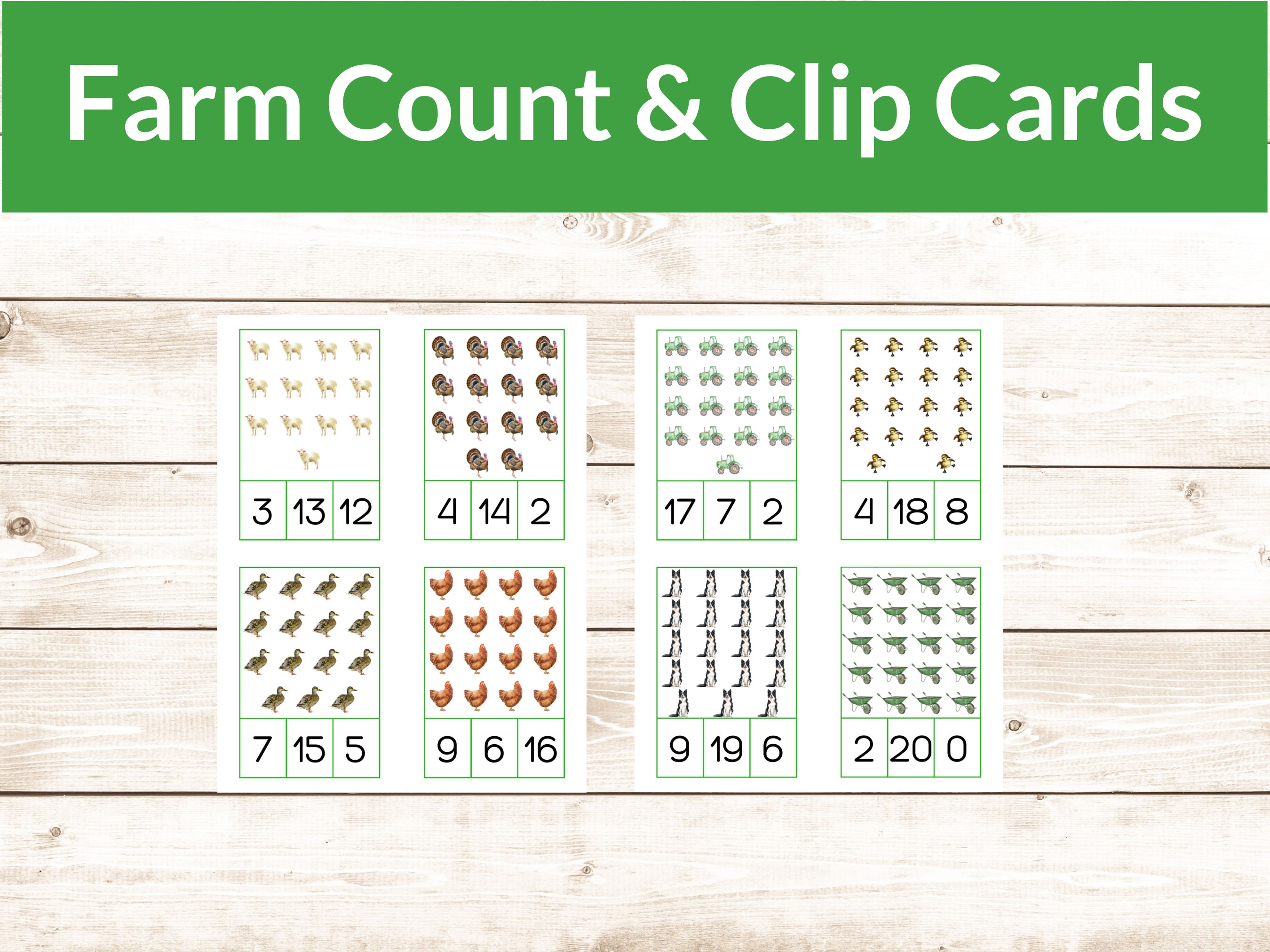 Farm Montessori Count & Clip Cards. Preschool and Kindergarten Math ...