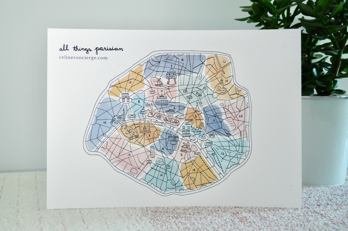 Illustrated Map of Paris Print (color)* - Etsy