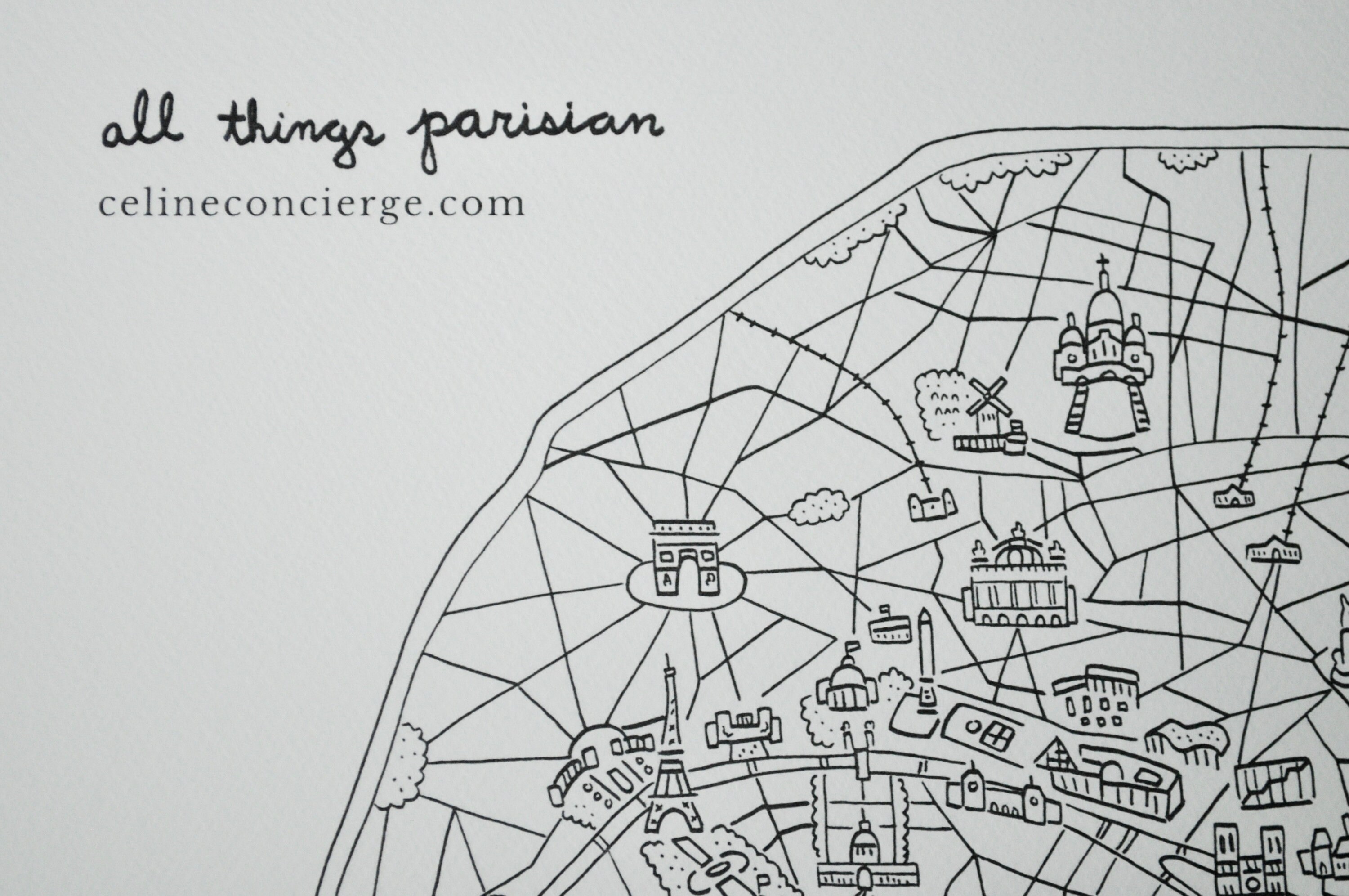 Illustrated Map of Paris Print black & White - Etsy