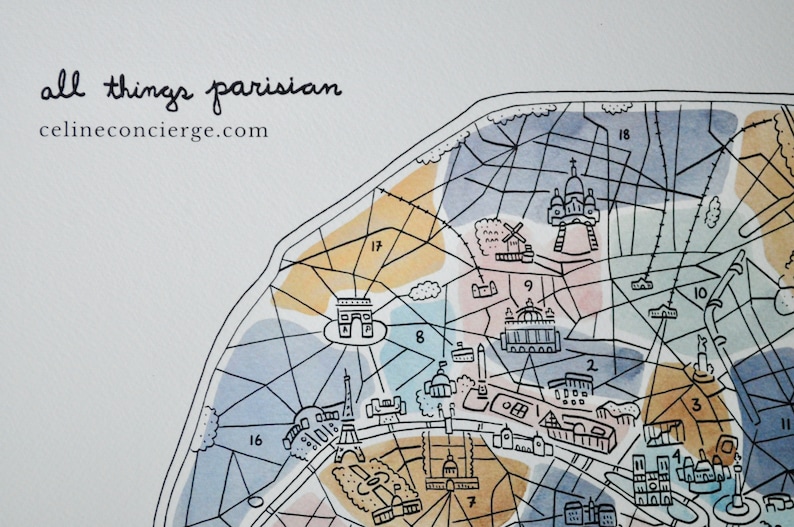 Illustrated Map of Paris Print (color)* - Etsy