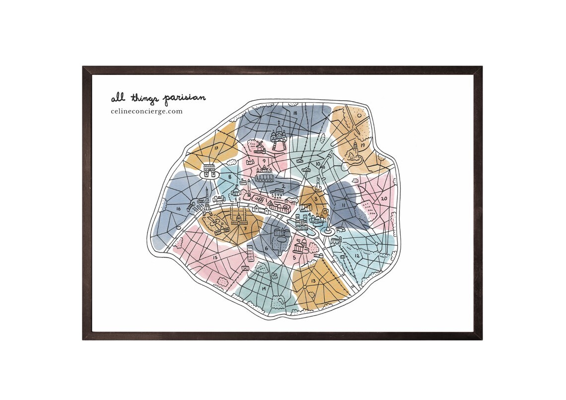 Illustrated Map of Paris Print (color)* - Etsy