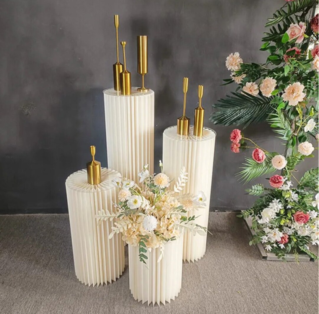 Ivory Cylinder Stands for Wedding, Baby Shower Decor Round Pillar Set ...