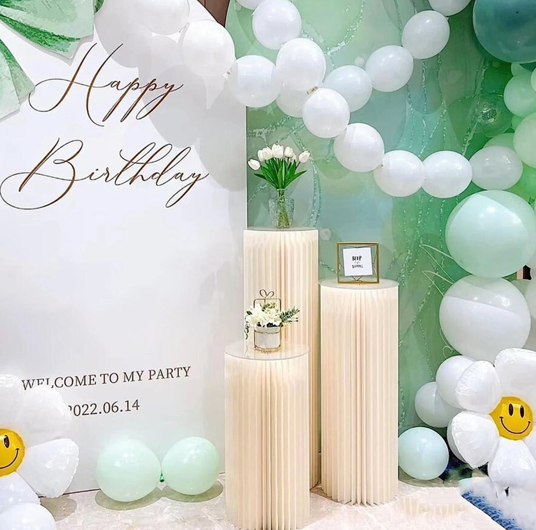 Ivory Cylinder Stands for Wedding, Baby Shower Decor Round Pillar Set ...
