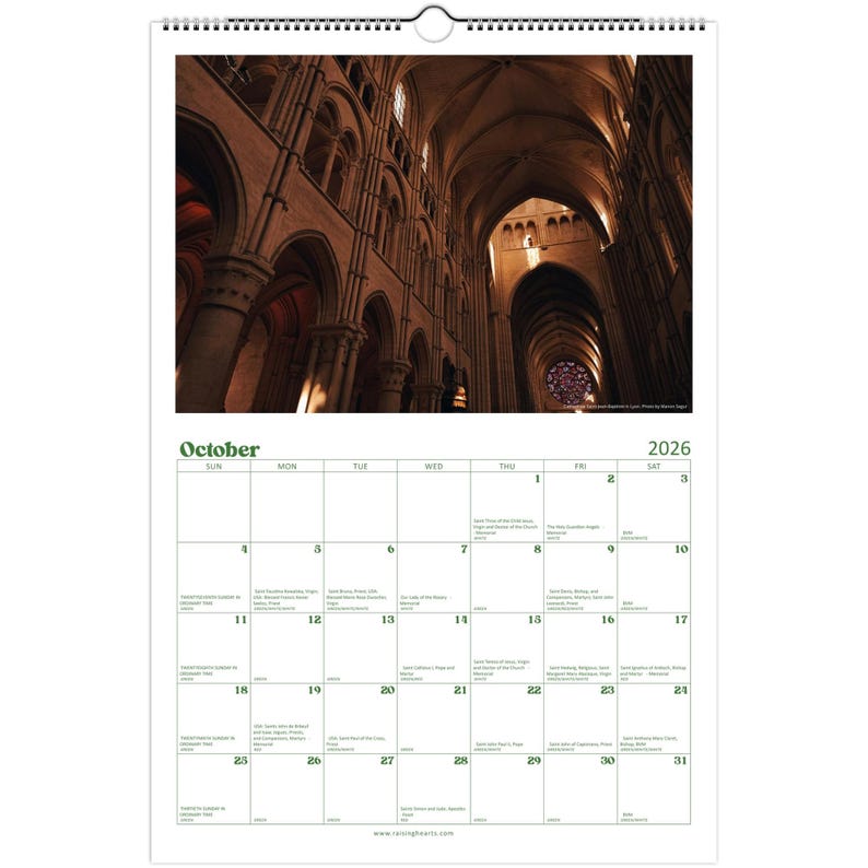 2026 Catholic Calendar - USCCB Liturgical Feasts - Basilica Photography ...