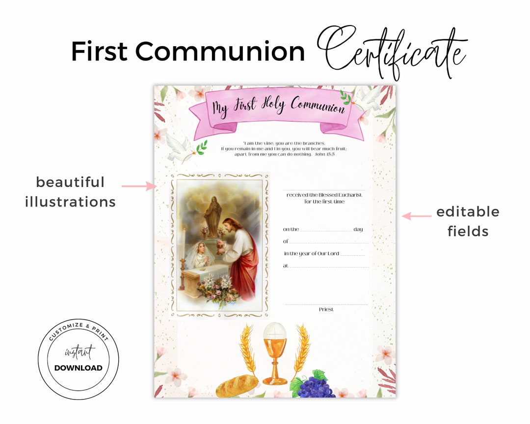 Certificado Primera Comunión Niñas PDF Editable A4 - Etsy México