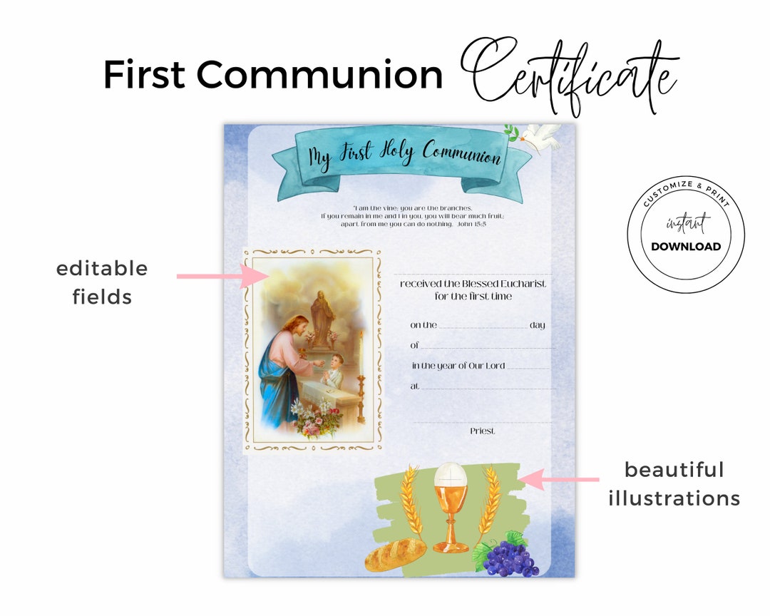 Certificado de Primera Comunión Niños PDF editable A4 - Etsy México