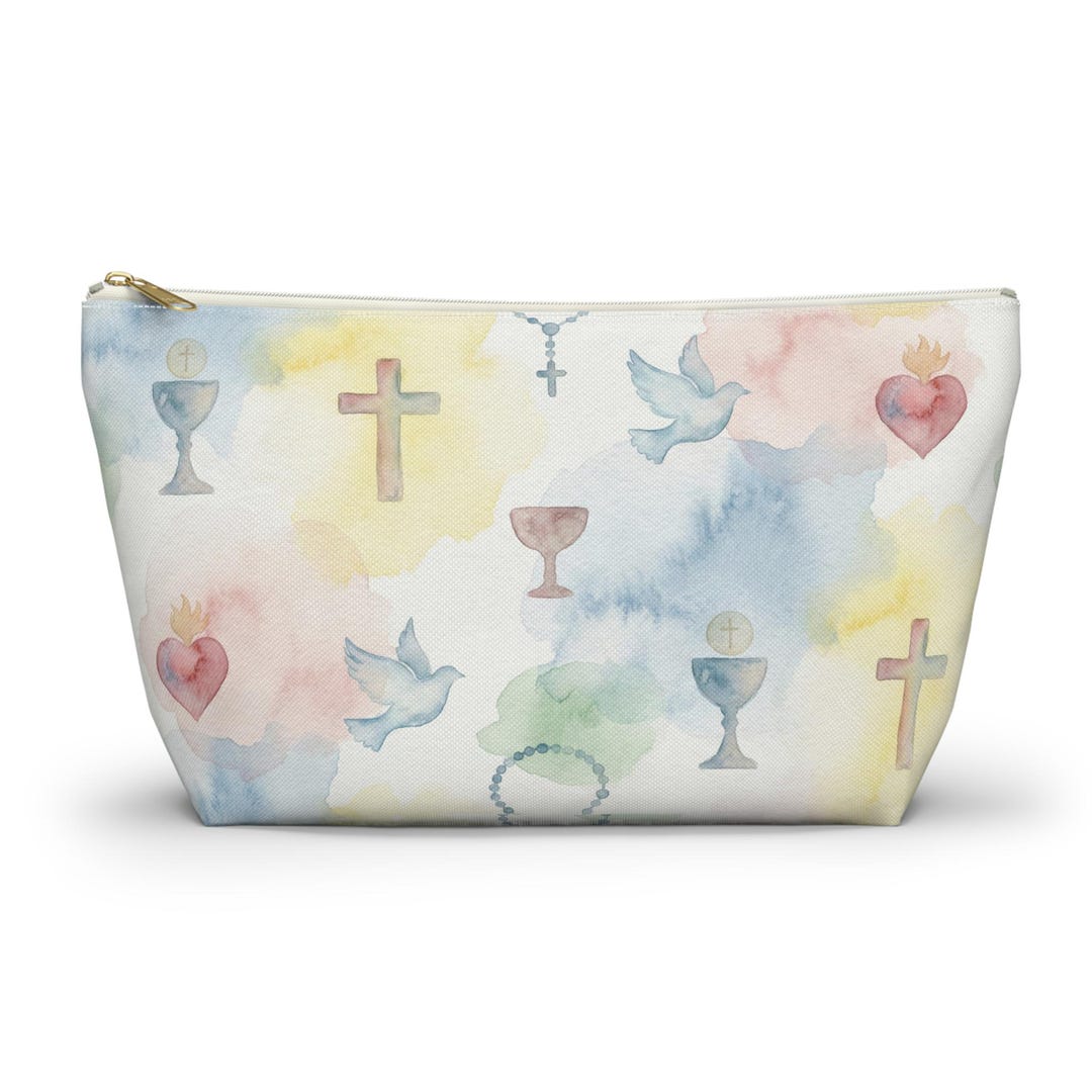 Watercolor Sacred Symbols Accessory Pouch | Cross Dove Chalice Rosary ...