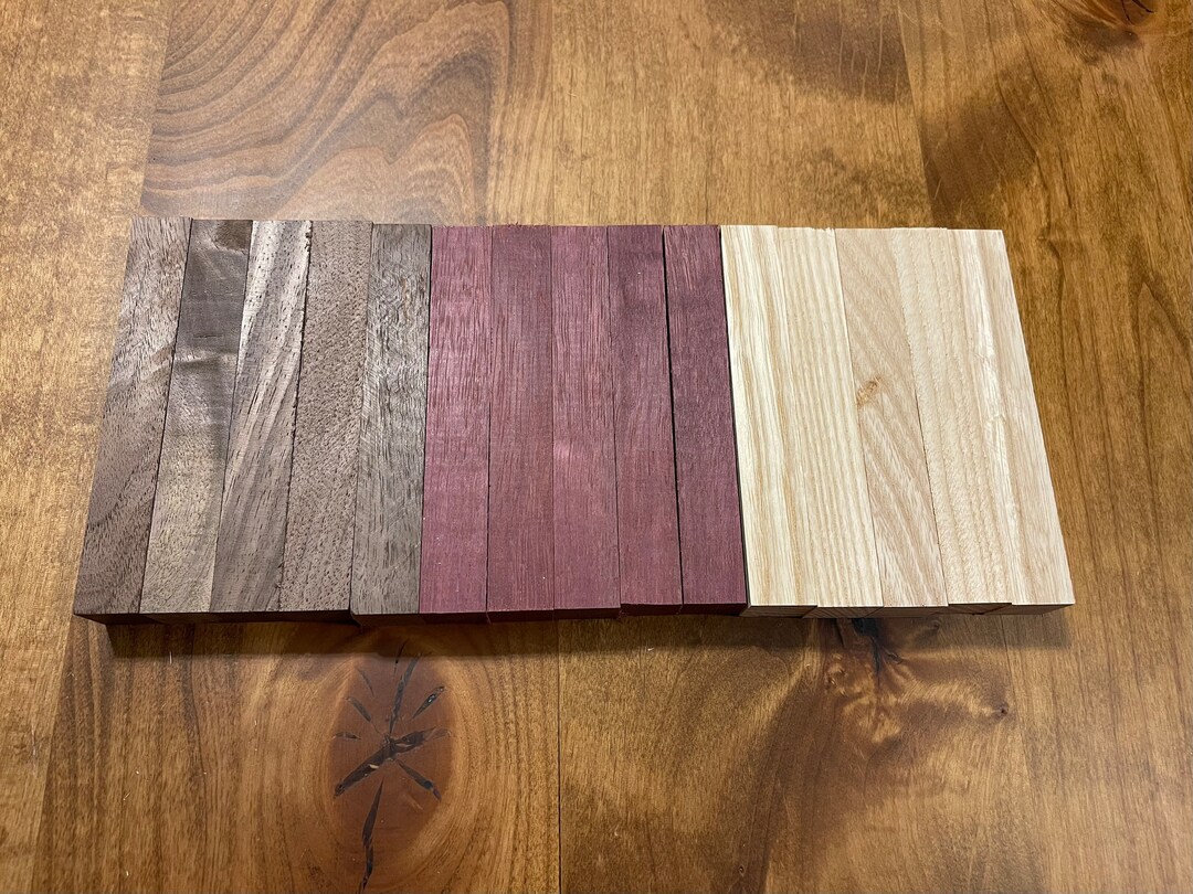 Black Walnut, Purple Heart & White Ash Pen Blanks - S4S - 5” Long X 0. ...